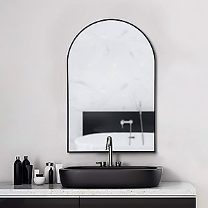 NeuType 36"x24" Arched Wall Mirror Full Length Wall Mirror Body Mirror Bathroom Mirror Full Body Hanging Mirror Black Floor Mirror Standing Mirror Black Mirror for Bathroom