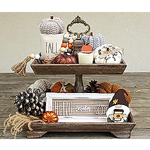 Felt Creative Home Goods Rustic Wood Two Tiered Tray, Rectangle 2 Tier Serving Tray for Coffee Bar, Kitchen Counter, Dining Room Table, Cupcake Stand, Holiday and Farmhouse Decor (Rustic Brown)