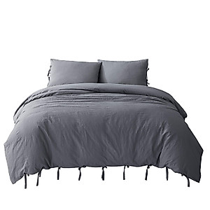 Sterling Creek Charlotte 3-Piece Washed Linen Cotton Duvet Cover Set - Soft Breathable Comforter Cover with Shams Set (King, Gray)