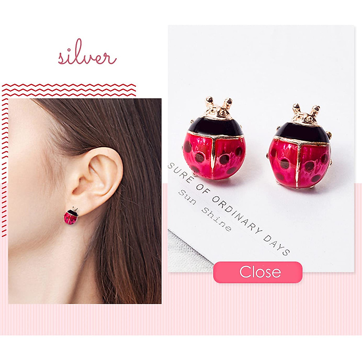 2Pairs Cubic Zirconia Cute Bug Little Ladybird Earrings Black Spot Red Charm Insect Tiny Ladybug Stud Earrings Small Ladybeetle Eardrop for Women Delicate Jewelry-ladybird