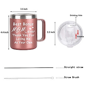Gifts for Bonus Mom, Best Bonus Mom Ever Cup, Best Bonus Mom Ever Thank You for Loving Me As You Own Stainless Steel Insulated Mug, Birthday Mothers Day Gifts for Bonus Mom from Daughter Son 12OZ