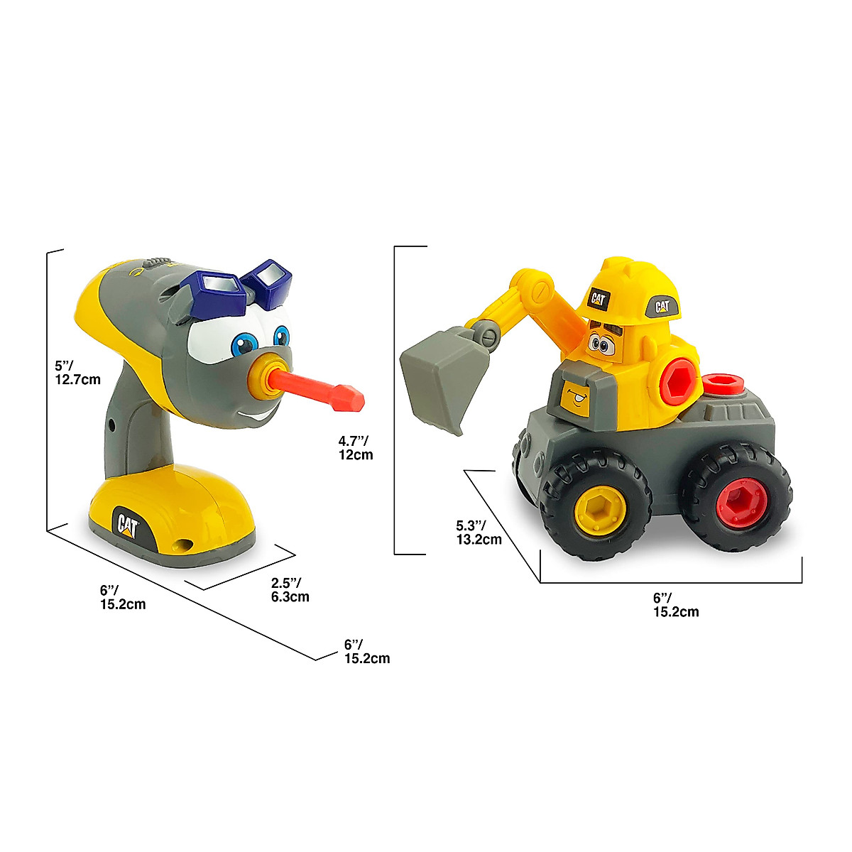 CAT Construction Toys, Fix-It Fleet Construction Toy Excavator, Ages 3+, Motorized Drill + Lights & Sounds, Improve Fine Motor Skills
