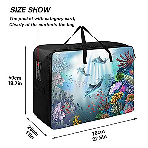 Sea Creatures And Dolphin Extra Large Storage Bag Space Saving Laundry Bag Comforter Quilt Bedspread Pillow Luggage Moving Tote Garment Closet Storage Organizer Travel Cargo Duffel Jumbo Bags(c)
