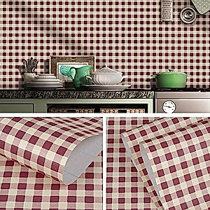 YIFU LIFE F13461 Checkered Peel and Stick Wallpaper 17.7"×9.8ft Red Lattice Vinyl Self Adhesive Removable Contact Paper Shelf Liner for Home Decor