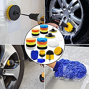 Jaronx 27PCS Car Polishing Pad Kit, 10pcs 4" and 10pcs 3" Car Foam Buffing Pads, Car Polisher Kit Car Drill Polishing Kit with Car Detailing Drill Brushes, Car Washing Mitt, Car Cleaning Towel