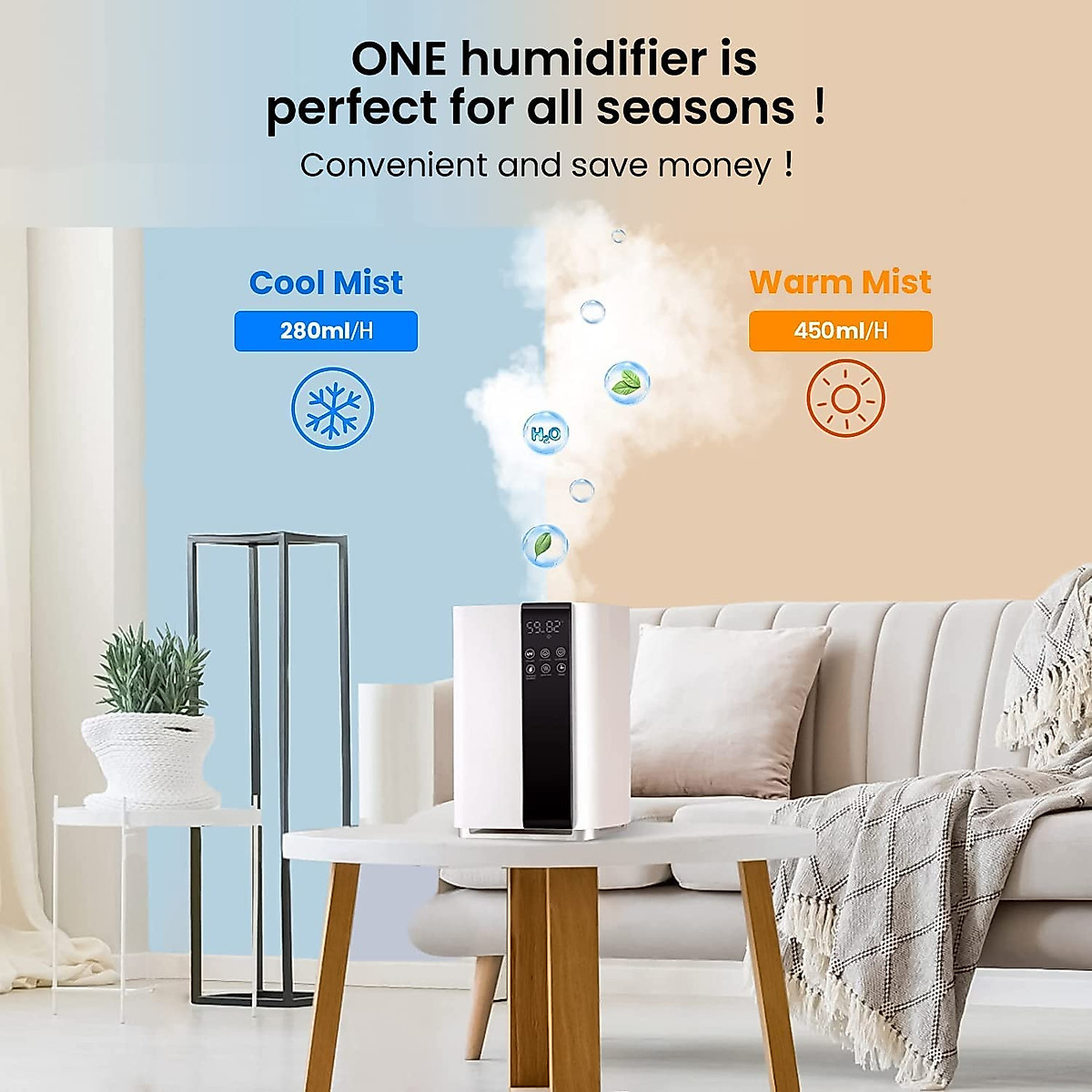 Humidifiers for Bedroom Large Room, Cool and Warm Mist（ up to 212℉） Humidifier with 3-fold Purification, 5L Top Fill Quiet 3 Speed Humidifiers with Auto Shut-Off