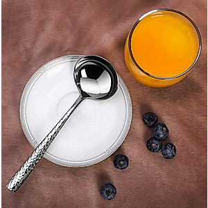 KEAWELL Unique 7.5 inch Small Hammered Sauce ladle, 1 oz. 18/10 Stainless Steel Gravy Soup Ladle. Solid and Sturdy, Dishwasher Safe (2)