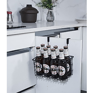 2Pack Over The Cabinet Door Organizer,Hanging Storage Wire Basket Suitable for Kitchen,Cabinet,Bathroom,Pantry,Black