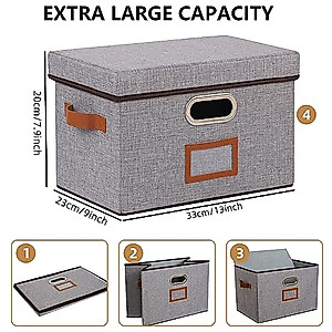 OUTBROS 6-Pack Large Collapsible Storage Bins with Lids, Foldable Fabric Storage Boxes Organizer Containers Baskets Cube with Label Window, for Home Bedroom Office, 13 * 9 * 7.9in Gray