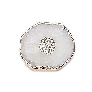 White Agate Stone Crystal Phone Grip Premium Phone Stand Druzy Quartz Healing Crystal Natural Gemstone with Gold Trim and Crystal Design Phone Grip Stand Mount Holder for Smart Phones and Tablet
