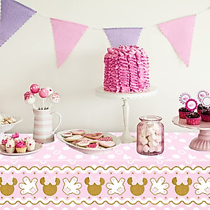 Haimimall 2Pcs Minnie Baby Shower Tablecloth for Girl Birthday Party Decorations Plastic Disposable Pink Table Cover for Wedding Minnie Mouse Party Decor,43x70Inch