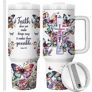 Equoza Christian Gifts for Women,40oz Tumbler with Lid and Straw Travel Coffee Mug Christian Affirmations Stainless Steel Double Wall Vacuun Insulated Cup (Pack of 1)