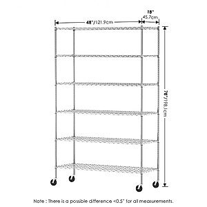 Furinno Wayar Metal Storage Shelf Rack, 6 Tiers, 48-Inch, Stainless Steel