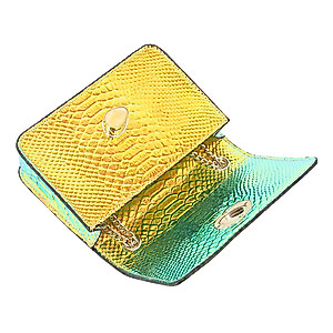 Gabrine Womens Evening Bag Holographic Snake Skin Leather Shoulder Bag Crossbody Bag with Detachable Chain, Yellow