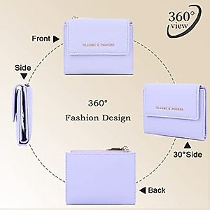 Sunwel Fashion Small Wallet Flapover Bifold Wallet Zipper Pocket Cash Card ID Window Coin Purse for Women Girls (PURPLE)