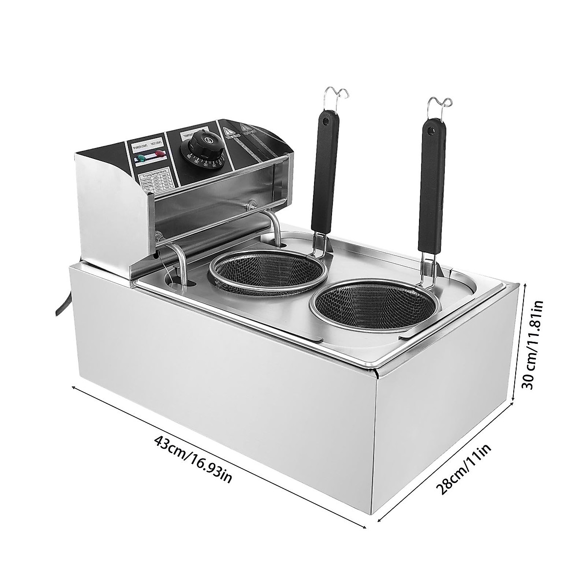 Rrlihjgu Electric Noodle Cooker Pasta Cooker Electric - 1500W Commercial Stainless Steel Two Baskets Pasta Cooker Multifunctional Cooking Equipment for Vegetables, Spaghetti, Dumplings, Fried Snacks