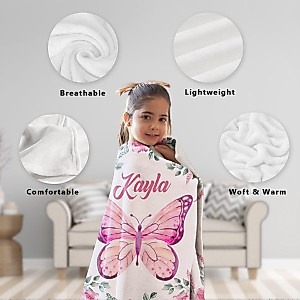 Custom Baby Butterfly Blanket Fuzzy Soft Personalized Blankets Flannel Throws Plush Blanket for Couch Bed Sofa Practical Gift 60"×50" for Teen