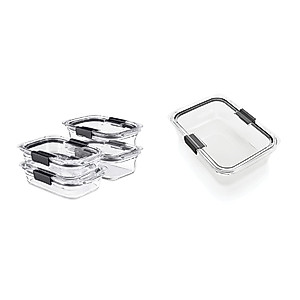 Rubbermaid Brilliance Glass Storage Set of 4 Food Containers with Lids (8 Pieces Total), Set, Assorted, Clear