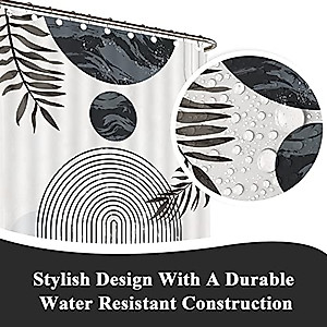 ZYLLGLOW Mid Century Modern Shower Curtain Brown Mid Boho Shower Curtain Set with Rugs, Abstract Black Bathroom Decor Accessories Bathroom Set with Shower Curtain and Rugs Curtain Set