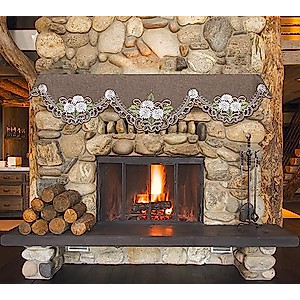 Embroidered Fireplace Mantel Scarf with White Daisy on Brown Linen and Cut Work (19Wx90L)