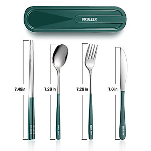 INKULEER Travel cutlery set, 18/8 stainless steel cutlery, Reusable utensils set with case, Portable Silverware Lunch Box for Camping and Office