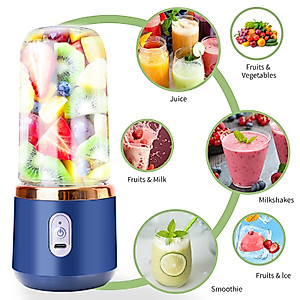 Portable Blender, 20 Oz Mini Personal Size Blender for Shakes and Smoothies with 6 Blades, Rechargable Blender, 4000mAh Electric Blender for Kitchen, Home, Travel, Outdoor(Blue)