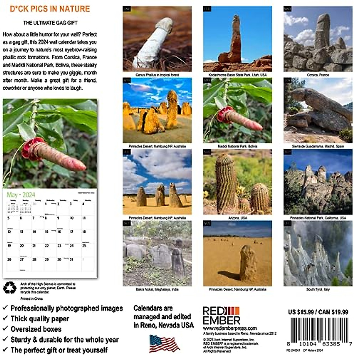 RED EMBER D'ck Pics in Nature 2024 Wall Calendar 12 Month | 12" x 24" Open | Thick & Sturdy Paper | Giftable | Calendar 2024