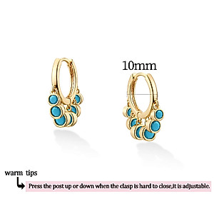 BENEIGE Gold Dangle Huggie Hoop Earrings for Women 14k Gold Plated Dainty Turquoise Tassel Coin Hoop Earrings Boho Beach Handmade Hypoallergenic Jewelry Gift