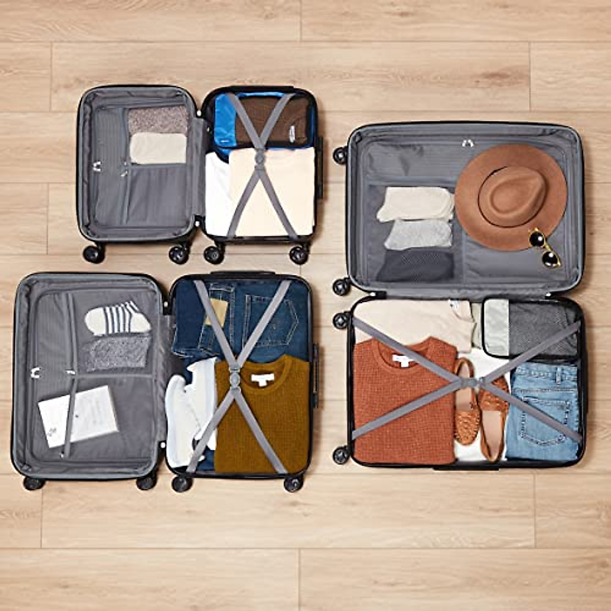 Amazon Basics 3-Piece Set Hardside Spinner, Navy Blue