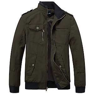 wantdo Men's Big and Tall Casual Cotton Jacket Durable Work Jacket Army Green Large