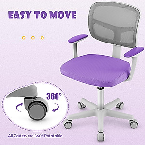 POWERSTONE Kids Desk Chair, Adjustable Mesh Computer Chair with Armrest, Soft Cushion and Mid Back Swivel Office Chair for Teens Students (Purple)