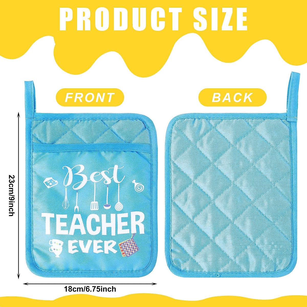 WILLBOND 12 Pieces Teacher Appreciation Gifts Teacher Pot Holders with Pocket Funny Pot Holders for Kitchen Heat Resistant Oven Mitts Hot Pads for Baking Cooking