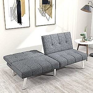 HOMEFLA Sofa Bed, Convertible Sofa with Sturdy Frame, Adjustable Sleeper Sofa for Living Room, Bedroom, Lounge, Dorm or Office Reception Room, 36" D x 65" W x 32" H, Grey