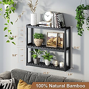 FILWH Bathroom Shelf Bamboo Organizer Rack Adjustable 3-Tier Storage Shelf Wall Mounted Storage Rack Over The Toilet Utility Shelves Living Room Kitchen Shelf(Black)