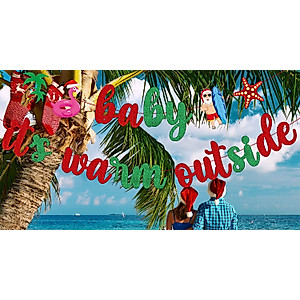 July Christmas Party Decorations, Baby Its Warm Outside Banner,Hawaii Mele Kalikimaka Christmas Decorations, Tropical Summer Christmas Banner Decorations
