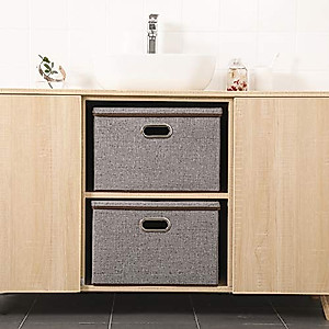 Large Storage Box with Lid [4-Pack] Foldable Fabric Storage Bin with Lid Collapsible Storage Cube Organizer Containers Baskets with Cover (17.7x11.8x11.8)