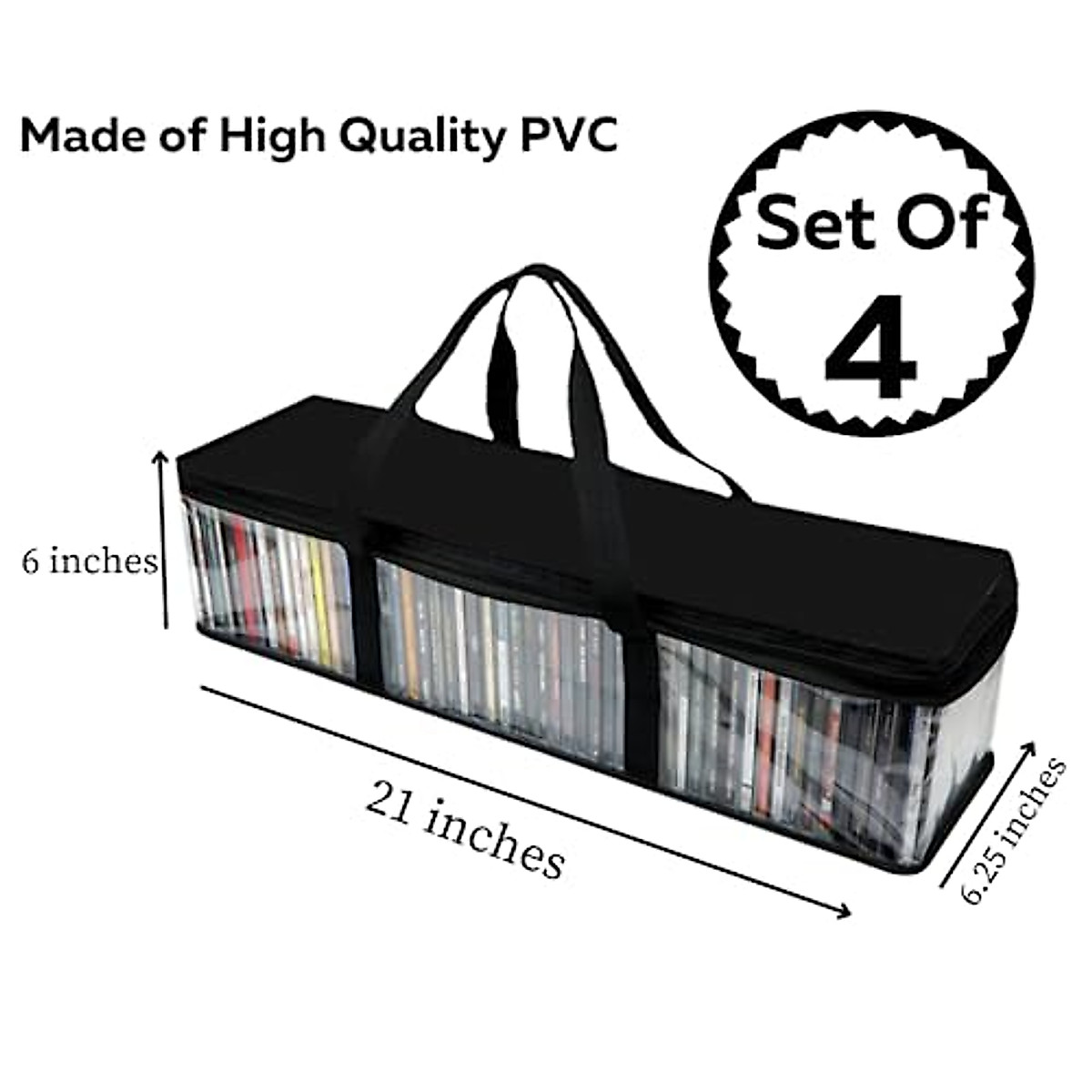 Evelots 4 Pack CD Storage Bags, Video Games, Clear PVC Plastic-Holds 200 CDs Total-Strong Handles-Protects from Dirt/Moisture