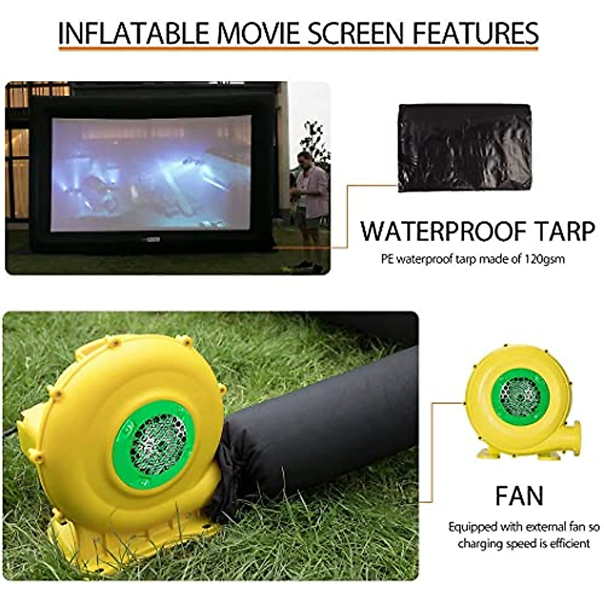 VIVOHOME 16ft Inflatable Blow up Mega Movie Projector Screen with 3-Seater Outdoor Adjustable Canopy Swing Chair