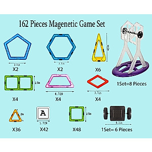 Dreambuilder Toy 162 Pieces 2nd Generation Magnetic Tiles Magnet Building Blocks with car Set and Educational Cards, Super Large Building Blocks Game Set