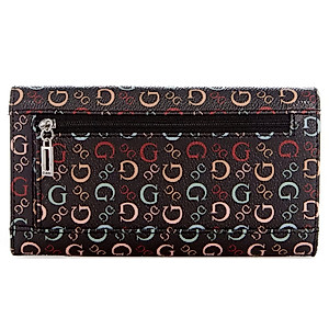 GUESS Women Logo Print Faux Leather Slim Wallet Clutch Bag - Black Multi