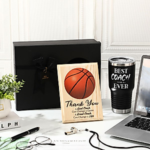 4 Pcs Coach Gifts Best Coach Ever, 30 oz Insulated Travel Tumbler with Whistle Plaque Gift Box Stainless Steel Mug Appreciation Gift Soccer Rugby Basketball(Basketball)