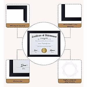 ELSKER&HOME 8.5x11 Picture Frame - Black Sturdy Wood Composite Certificate Frame - Semi-Tempered Glass - Includes Hanging Hardware and Desktop Easel - for Document/Diploma Frame (4 Pack)