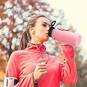 Umite Chef Sports Water Bottle with New Wide Handle Straw Lid, Vacuum Insulated Stainless Steel Thermos Mug, 32 oz Double Walled Wide Mouth Water Bottle ,Leak Proof, Sweat Free (Flamingo)