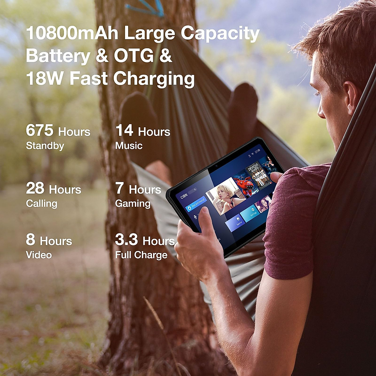 DOOGEE R10 Rugged Tablet 10.36” 2.4K Display Android 13 Tablet MTKG99 Octa-Core 8GB + 128GB ROM, 10800mAh Battery Tablet OTG Reverse Charging, Widevine L1 Android Tab (Black)