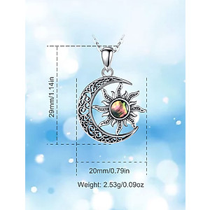 NFUSEU Sun and Moon Necklace Sterling Silver for Women Witchy Jewelry Crescent Moon Pendant Twitches Abalone Vintage Oxidized Black Birthday Gifts, 18 Inch Chain