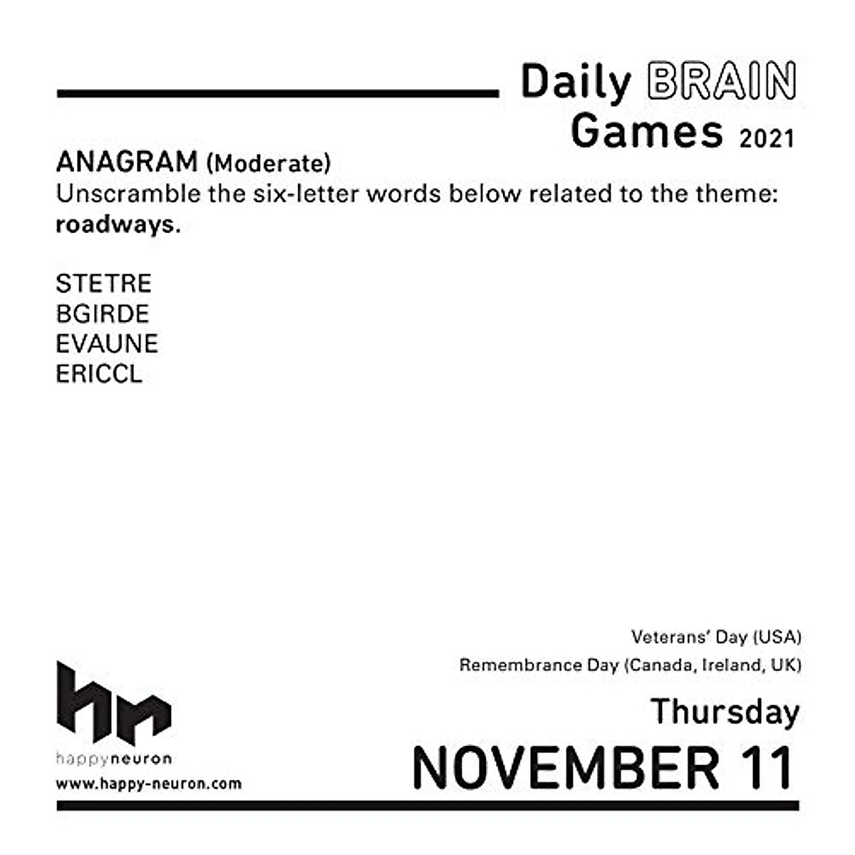 Daily Brain Games 2021 Day-to-Day Calendar