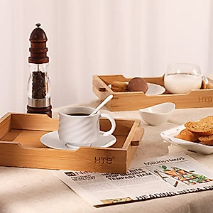 Bamboo Small Tray with Handles, Rectangle Serving Tray for Food Coffee or Tea at Home, Hotel & Restaurant by HTB