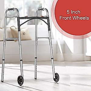 McKesson Folding Walkers with Wheels, Aluminum, 32 in to 39 in, 350 lbs Weight Capacity, 1 Count