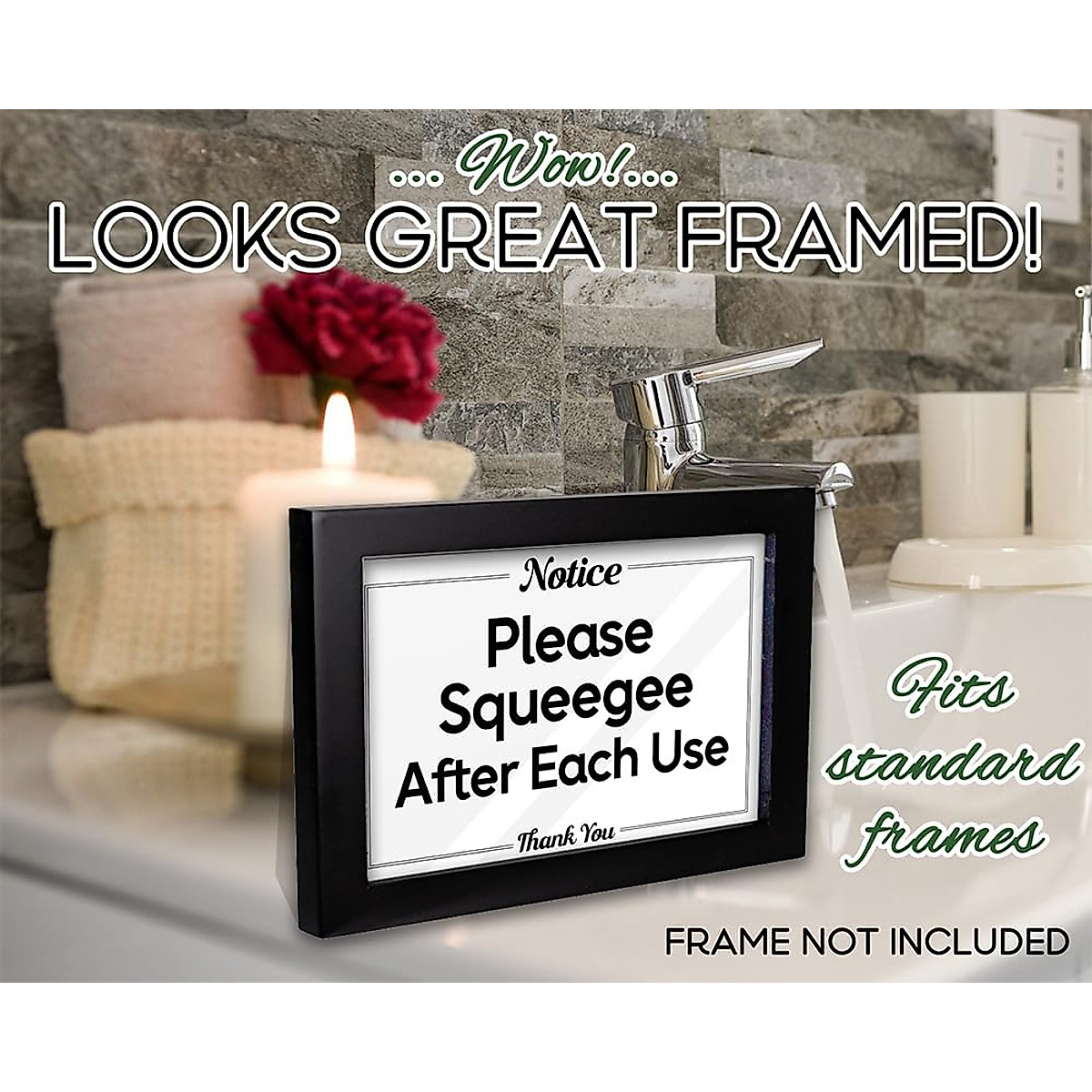 Airbnb Essentials for Hosts Bathroom Signs - 4"x6" Acrylic Sign w/Mounting Tape - Please Squeegee After Each Use Bathroom Sign Rental Home Necessities - Bathroom Door Signs