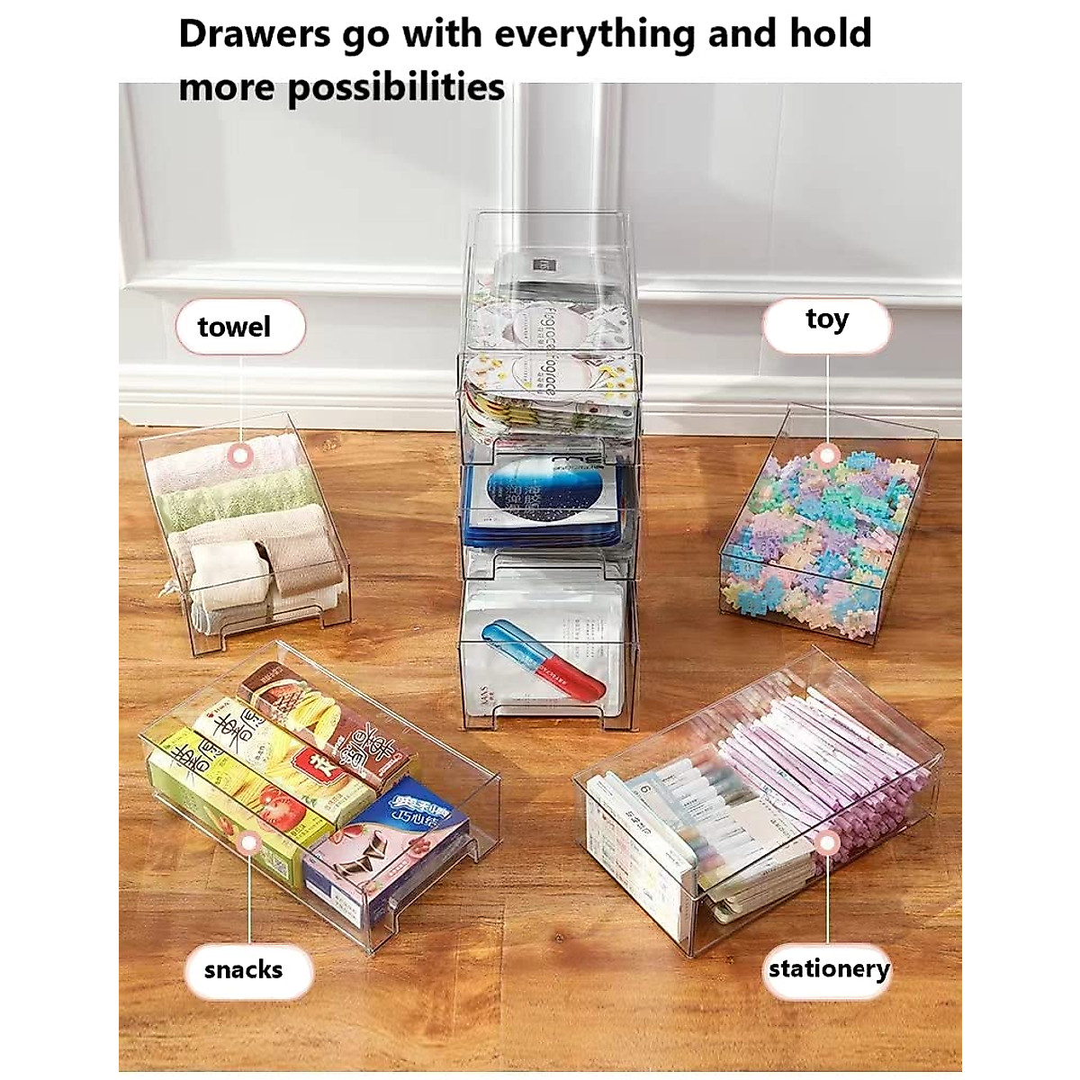 YouLike 2Pack Stackable Refrigerator  Organizer Drawer Clear Plastic Kitchen Cabinets Pantry Storage Containers Bedrooms, Bathrooms(13.5”x5”x4.5”)